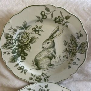 Dining | Maxcera Easter Bunny Green White Rose Toile Dinner Plate New ...